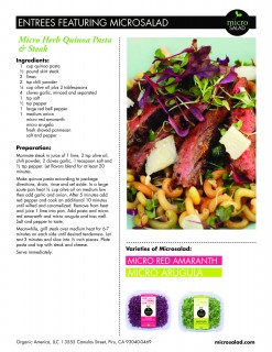 Perfect Dinner Recipe – Micro Herb Quinoa Pasta With Steak : Micro Salad